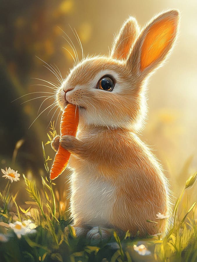 Rabbit Nibbling on a Carrot Stock Illustration - Illustration of cute ...