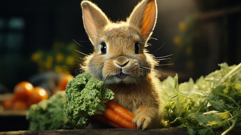 A Rabbit Nibbling on a Carrot Watercolour Style. Generative AI. Stock ...