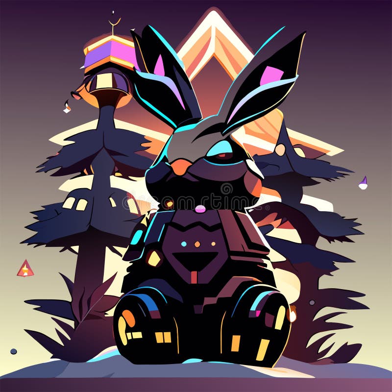 Rabbit in the Night Forest. Vector Illustration for Your Design Stock ...