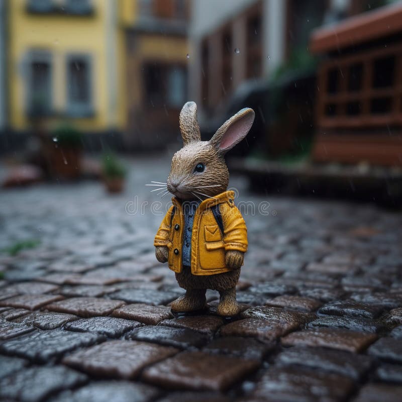 Rabbit in the Old Town. Generative AI Stock Illustration - Illustration ...