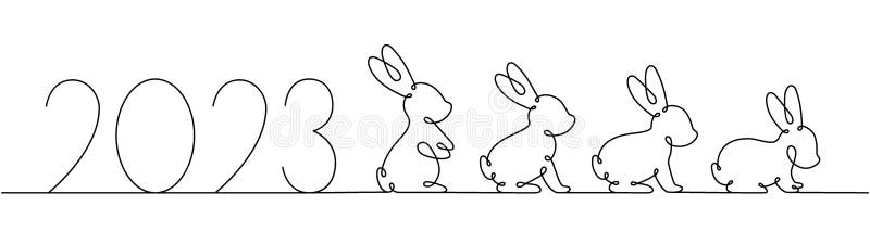 2023 Rabbit One Line Drawing. Year of the Rabbit. Hare Continuous One ...