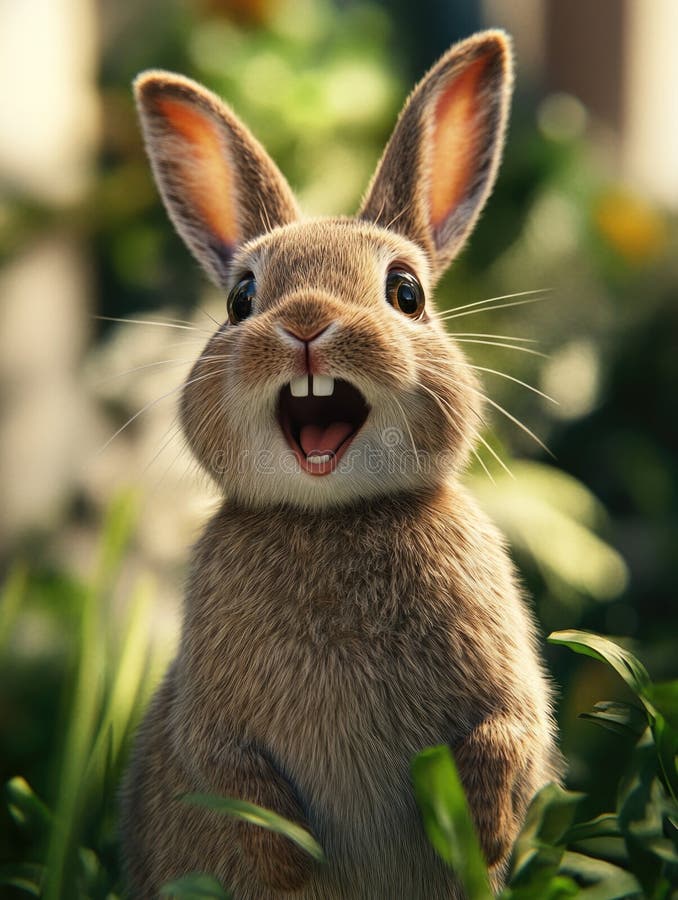 Rabbit with Open Mouth in Grass Stock Image - Image of tiny, adorable ...