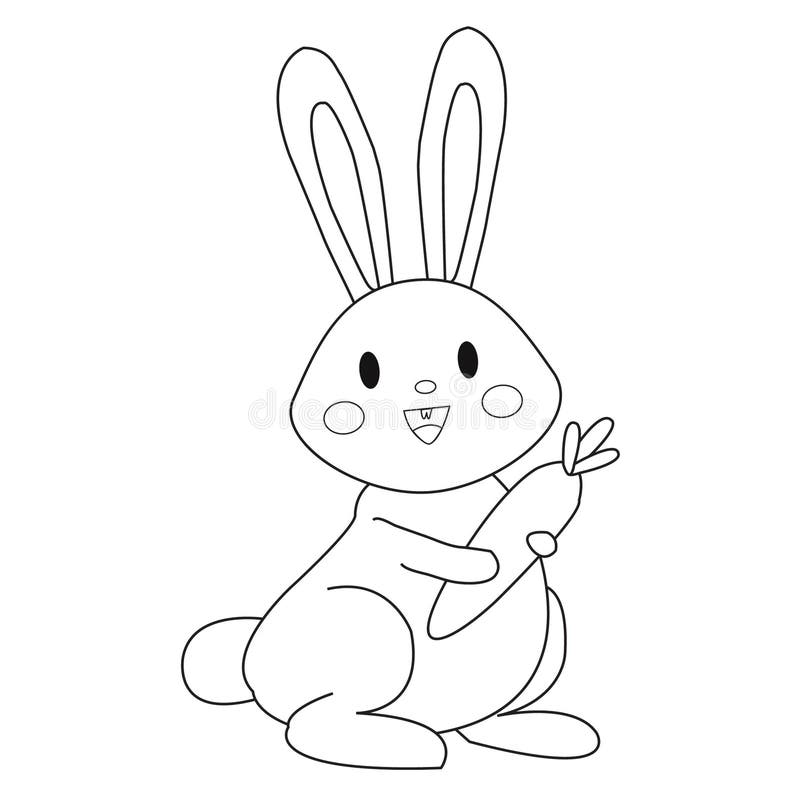 Rabbit Bunny Cartoon Outline Coloring Book for Kid Illustration Vector ...