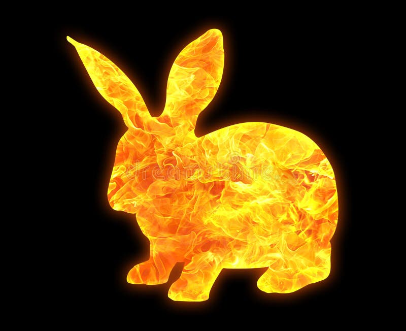 Rabbit Outline with a Bright Fire Pattern Isolated on a Black ...