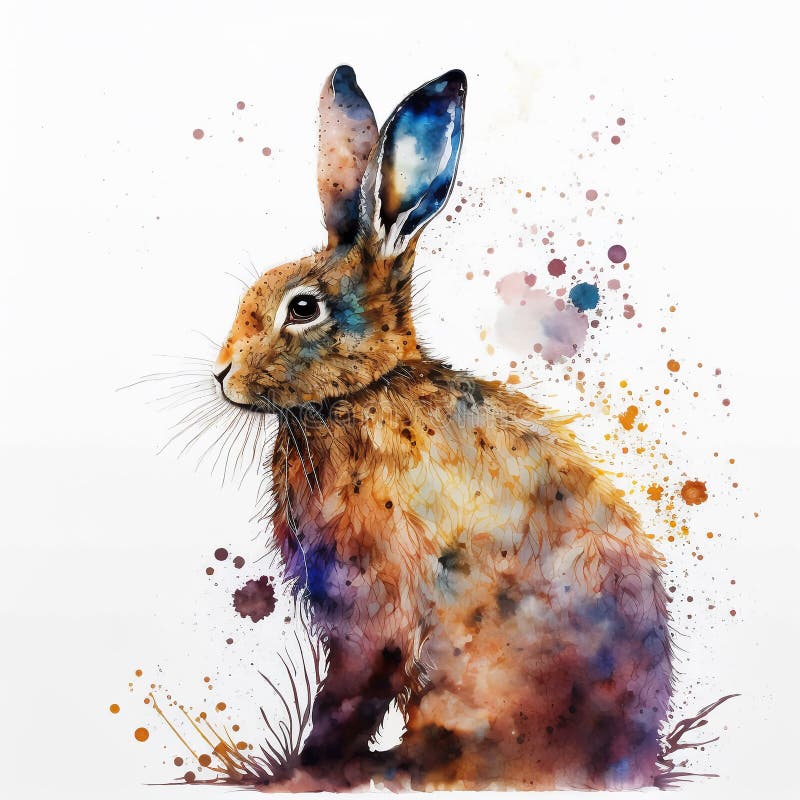 Rabbit Painted with Watercolors. AI Generated Illustration Stylized for ...