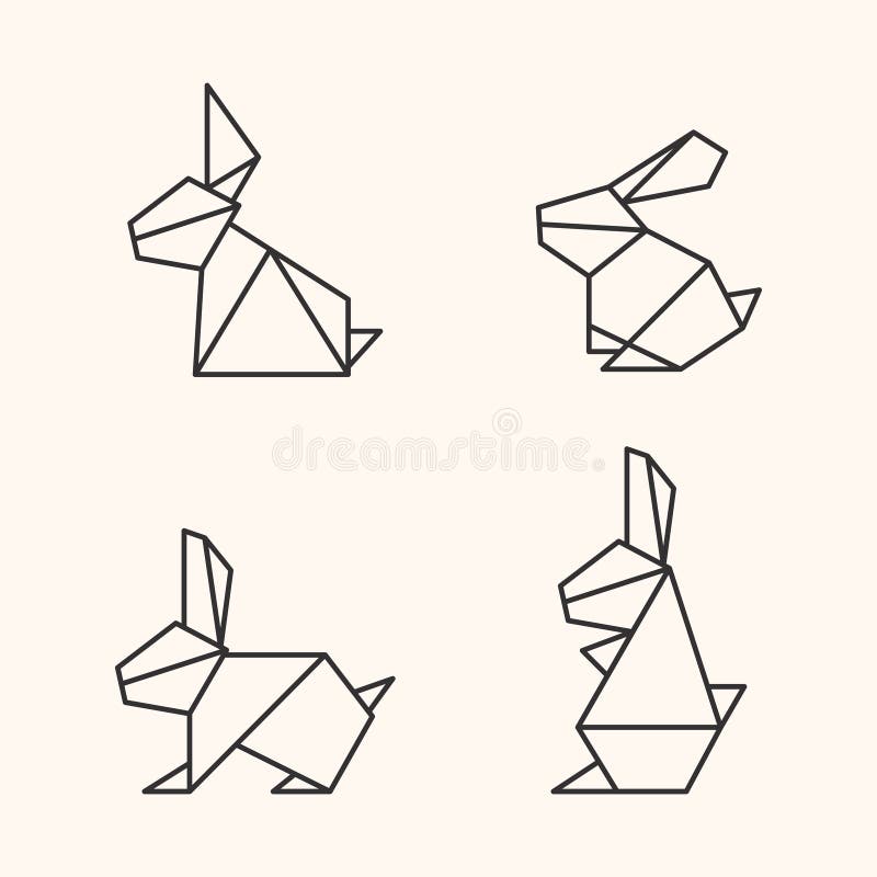 Rabbit Paper Origami Geometric Line Design Vector Illustration Isolated ...