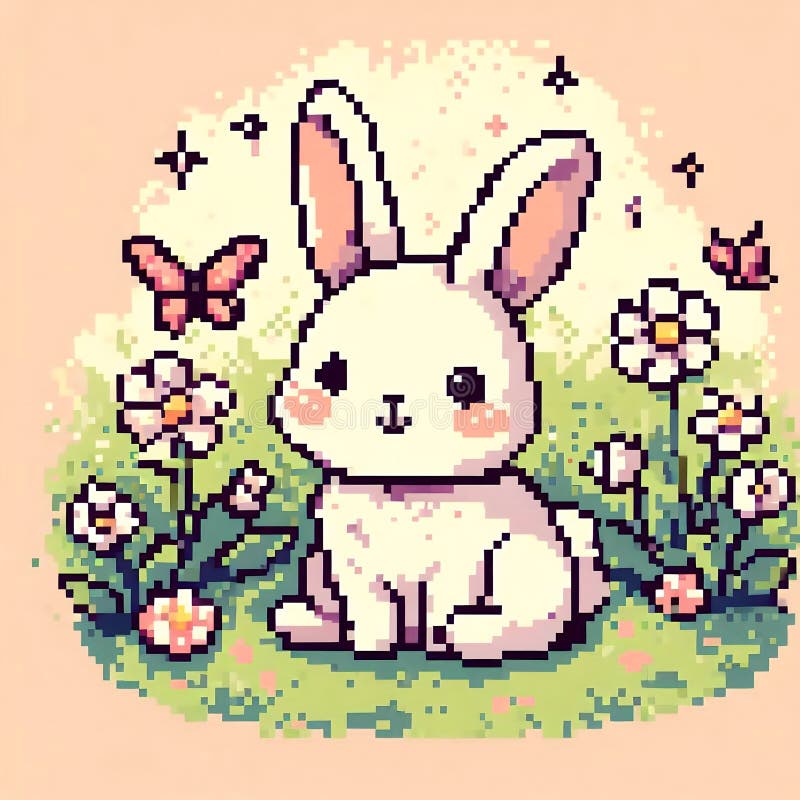 Rabbit in the Park,pixel Art Stock Illustration - Illustration of ...