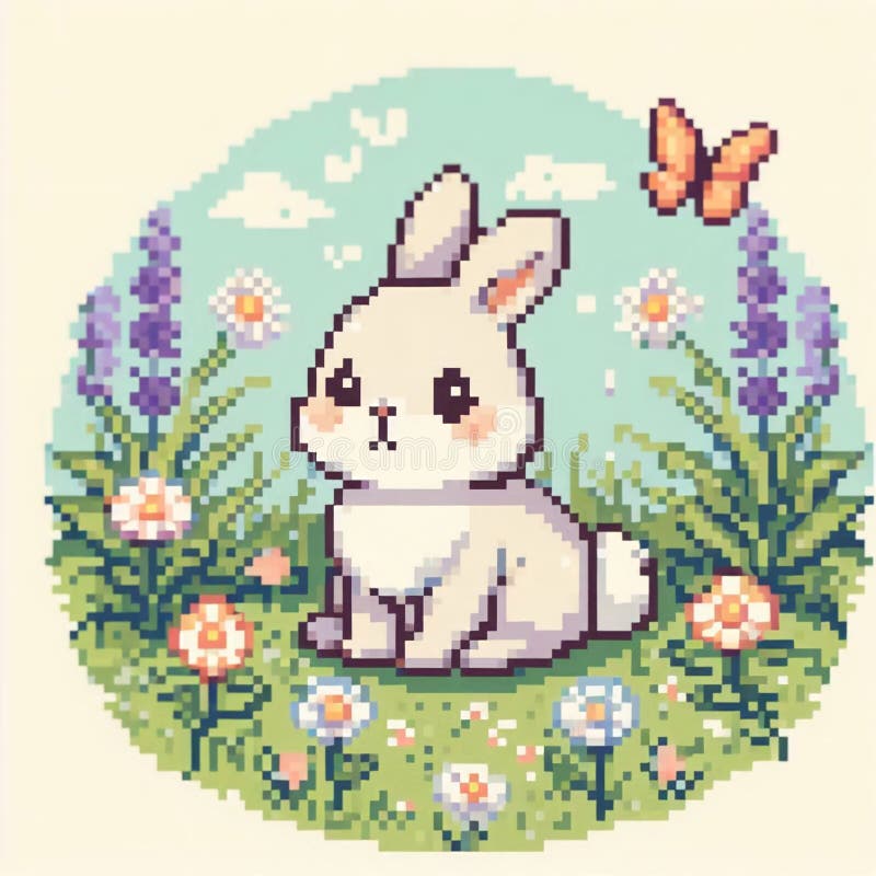 Rabbit in the Park,pixel Art Stock Illustration - Illustration of ...