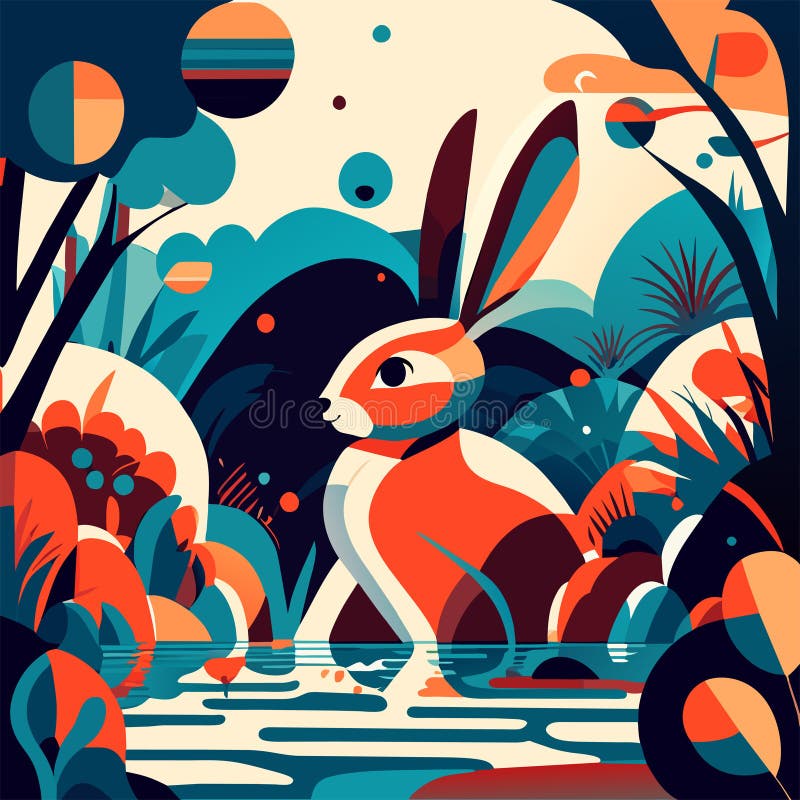 Rabbit in the Park. Vector Illustration of a Rabbit in the Garden Stock ...