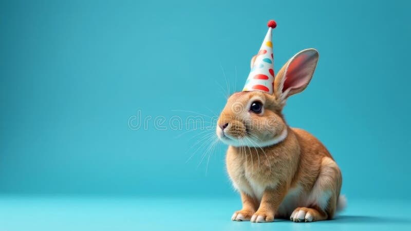 Rabbit Party Hat Blue Background Right Side Frame Stock Photos - Free ...