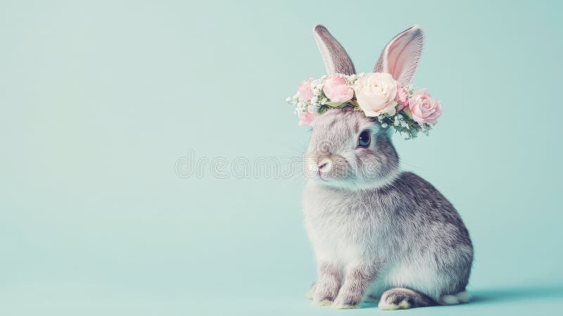 Rabbit with Pastel Flower Crown, Gentle and Joyful Easter Scene. Easter ...
