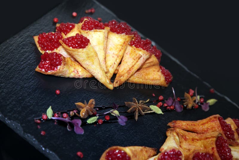 Rabbit Pate in Crispy Horns Decorated with Spices on a Black Stone ...