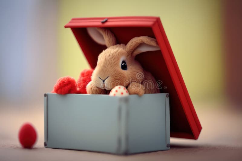Rabbit Peeking Out of a Gift Box Generative AI Stock Illustration ...