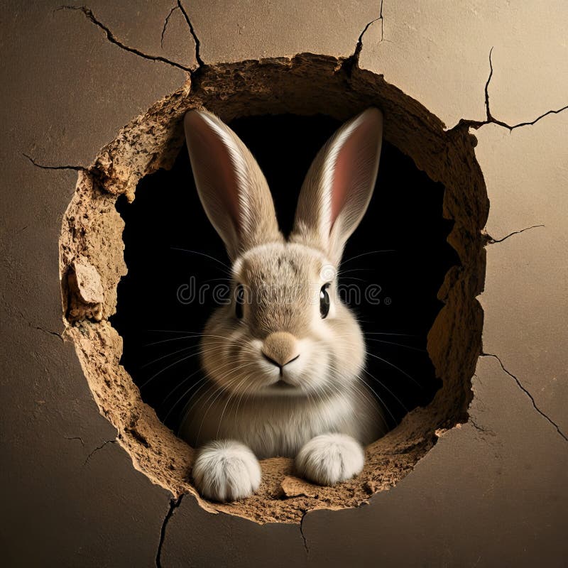 Rabbit Peeking Out of Hole in Brown Wall. Easter Concept Stock ...