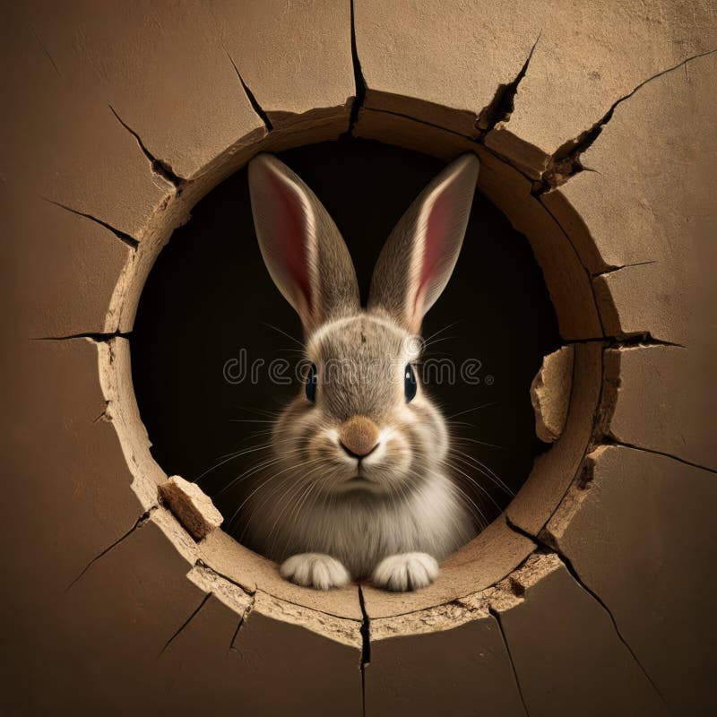 Rabbit Peeking Out of Hole in Brown Wall. Easter Concept Stock ...