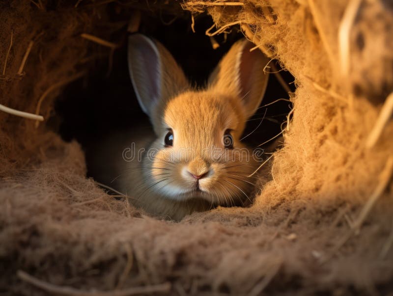 A Rabbit is Peeking Out of a Hole in the Ground Stock Illustration ...