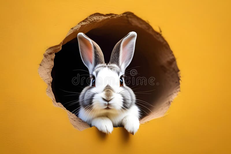 Rabbit Peeking Out of Hole in Wall Stock Illustration - Illustration of ...