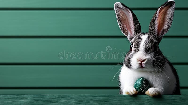 A Rabbit Peeking Over a Green Fence with an Egg in Its Mouth Stock ...