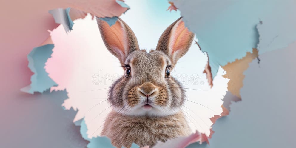 Rabbit Peeking through Ripped Background. Stock Photo - Image of torn ...