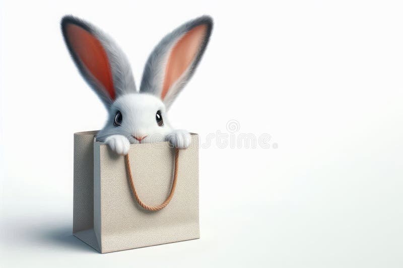 A Rabbit Peeks Out of a Paper Bag. Space for Text. Stock Image - Image ...