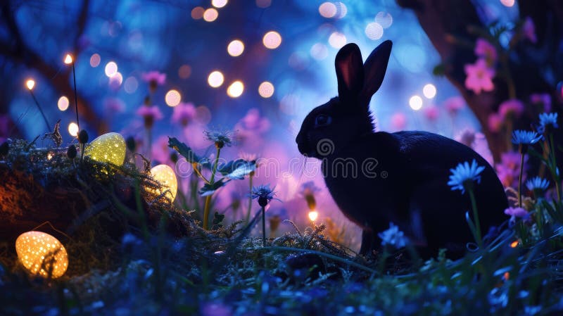 A Rabbit Resting in the Grass beside an Easter Egg in a Natural ...