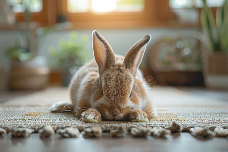 Rabbit Performs Downward Dog Pose in Yoga Studio Setting Stock ...