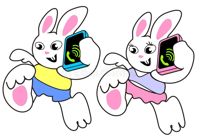 Rabbit with phone stock vector. Illustration of conversation - 96513923