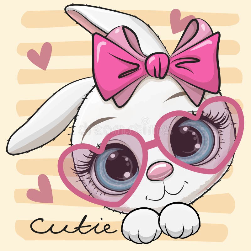 Rabbit with a Pink Bow and Heart Shaped Glasses Stock Vector ...