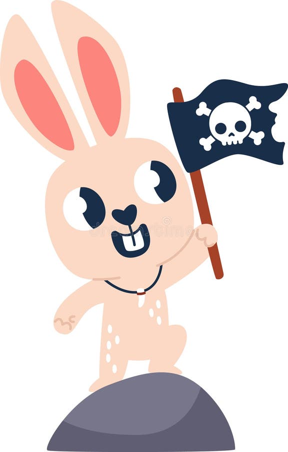 Rabbit Pirate Character with Flag Stock Vector - Illustration of vector ...
