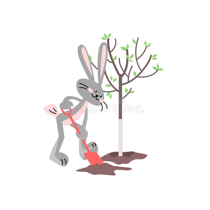 Rabbit planting a tree stock vector. Illustration of shovel - 257827326