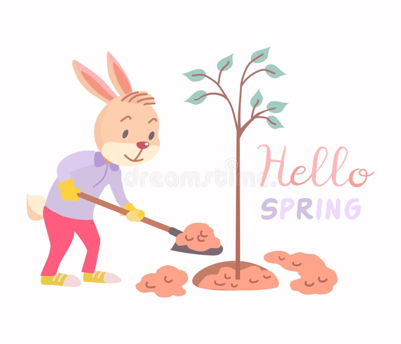 Rabbit Planting Tree in Spring Vector Illustration Stock Vector ...