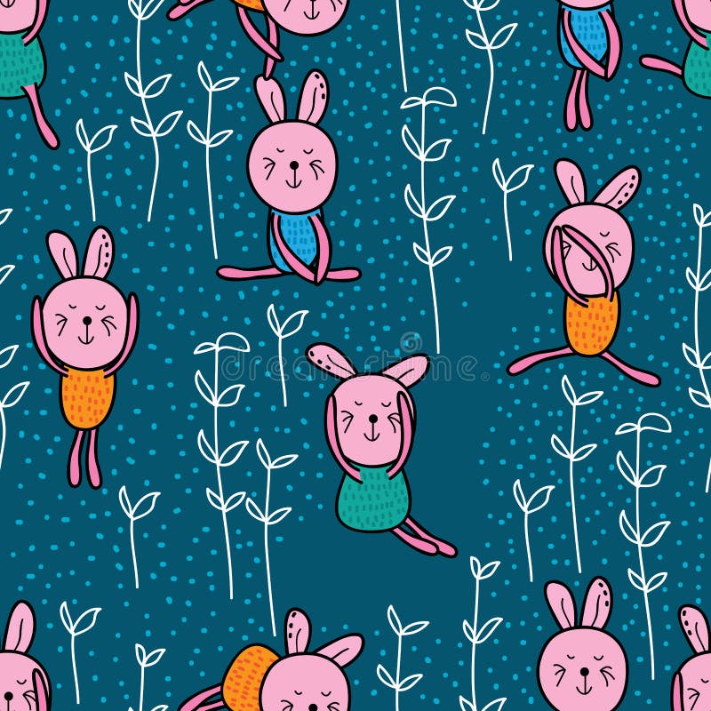 Rabbit Play Seamless Pattern Stock Vector - Illustration of adorable ...