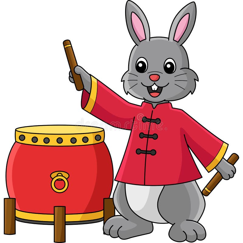 Rabbit Playing Drums Cartoon Colored Clipart Stock Vector ...