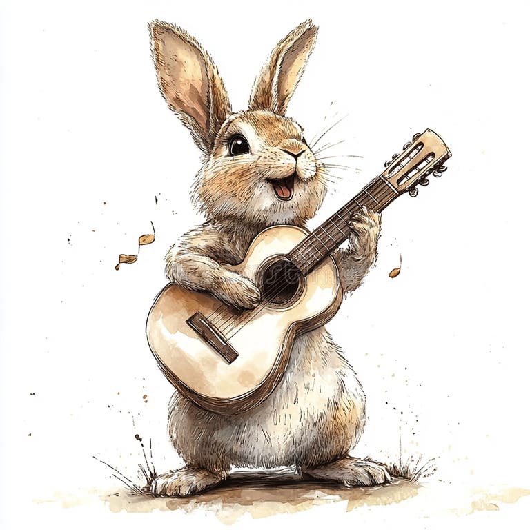 Rabbit Playing Guitar Singing Stock Illustration - Illustration of ...