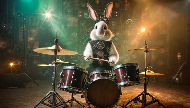 Rabbit plays drums stock illustration. Illustration of percussion ...