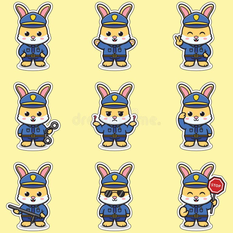 Vector Illustration Cute Rabbit Police Officer. Stock Vector ...