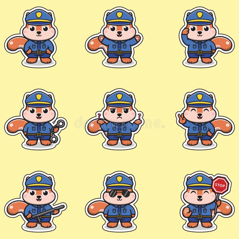 Vector Illustration Cute Squirrel Police Officer. Stock Illustration ...