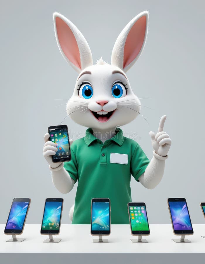 Rabbit Promoting Mobile Phone Technology Presenting Modern Device ...