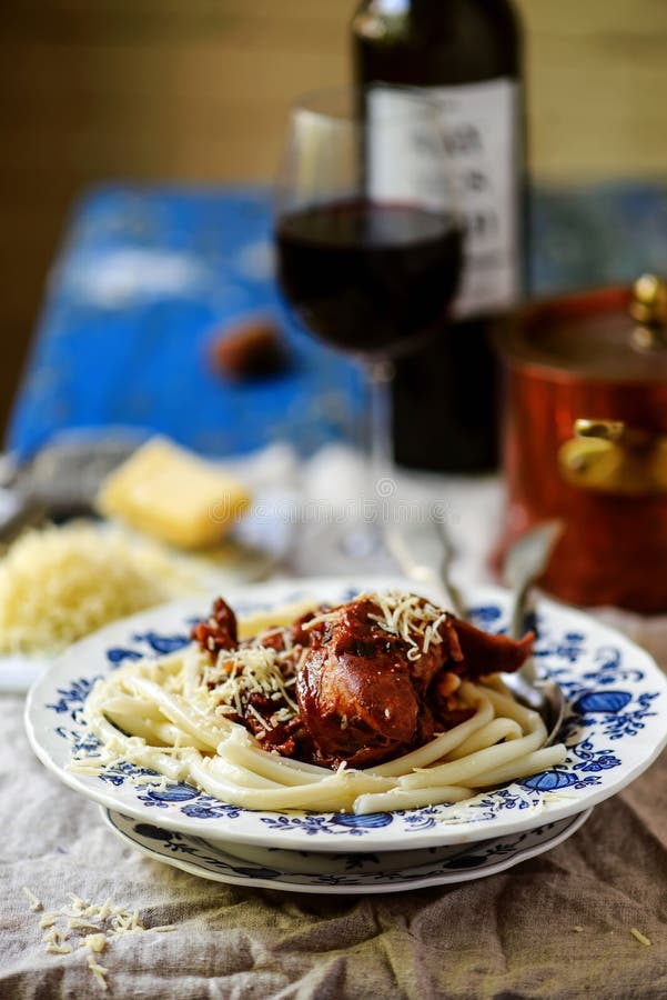 Rabbit rague with pasta. stock image. Image of food - 239842235