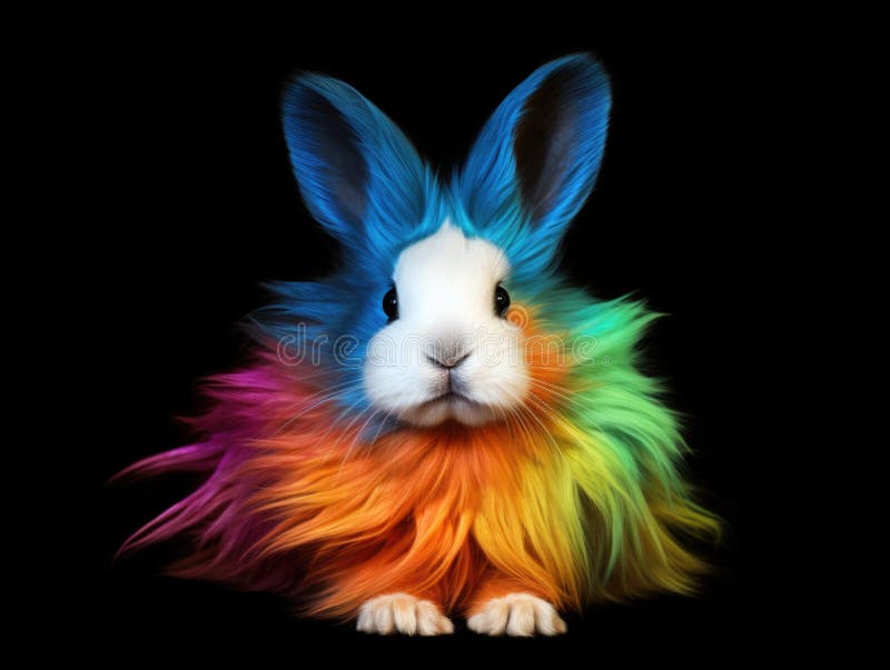 A Rabbit with a Rainbow Colored Fur on it S Head Stock Image - Image of ...