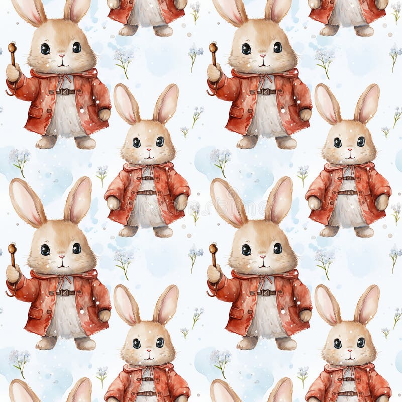 Rabbit in Red Jacket Watercolor Stock Illustration - Illustration of ...