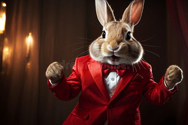 Rabbit in red suit stock illustration. Illustration of suit - 315655628
