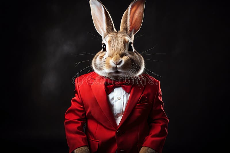 Rabbit in red suit stock illustration. Illustration of suit - 315655706
