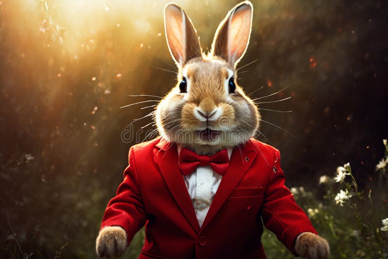 Rabbit in red suit stock illustration. Illustration of suit - 315655804