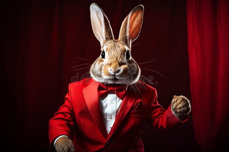 Rabbit in red suit stock illustration. Illustration of curtain - 315655843