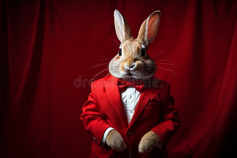 Rabbit in red suit stock illustration. Illustration of curtain - 315655468