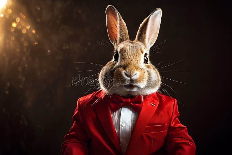 Rabbit in red suit stock illustration. Illustration of curtain - 315655475