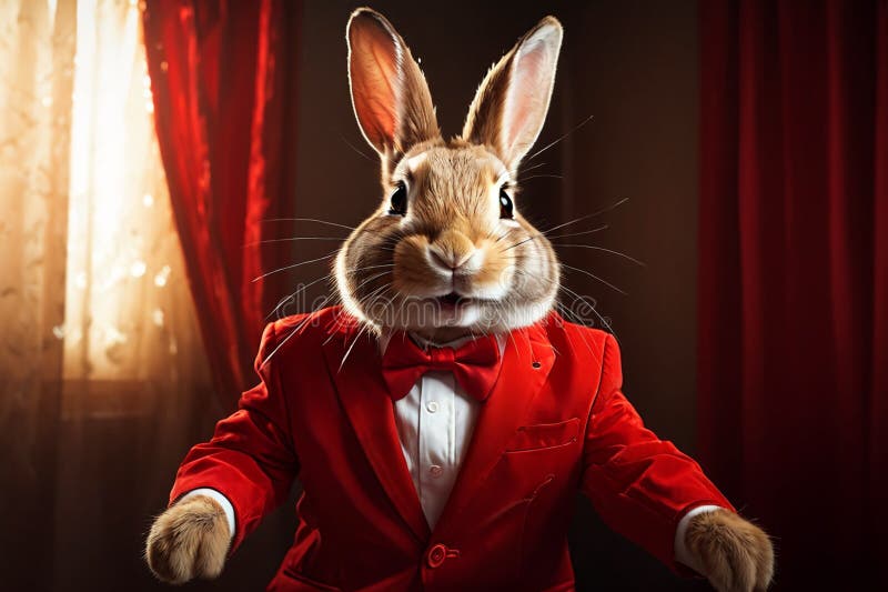 Rabbit in red suit stock illustration. Illustration of luck - 315655521