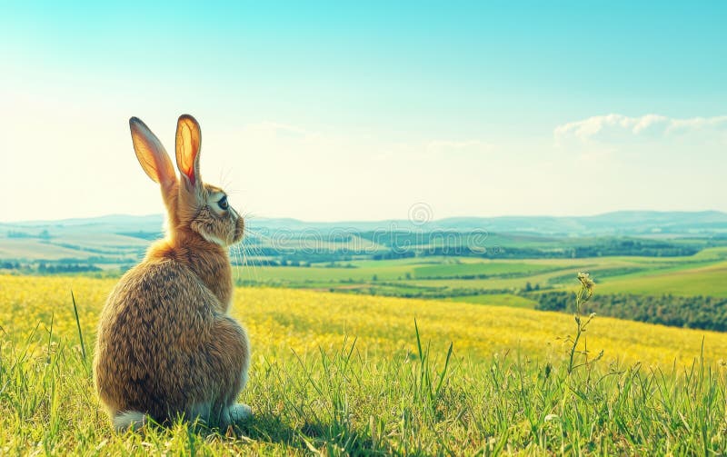 A Rabbit Relaxes in the Grass Under the Warm Sun, Embodying the Spirit ...