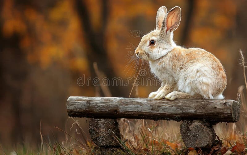 A Rabbit Rests on a Log Surrounded by Greenery in a Serene Woodland ...